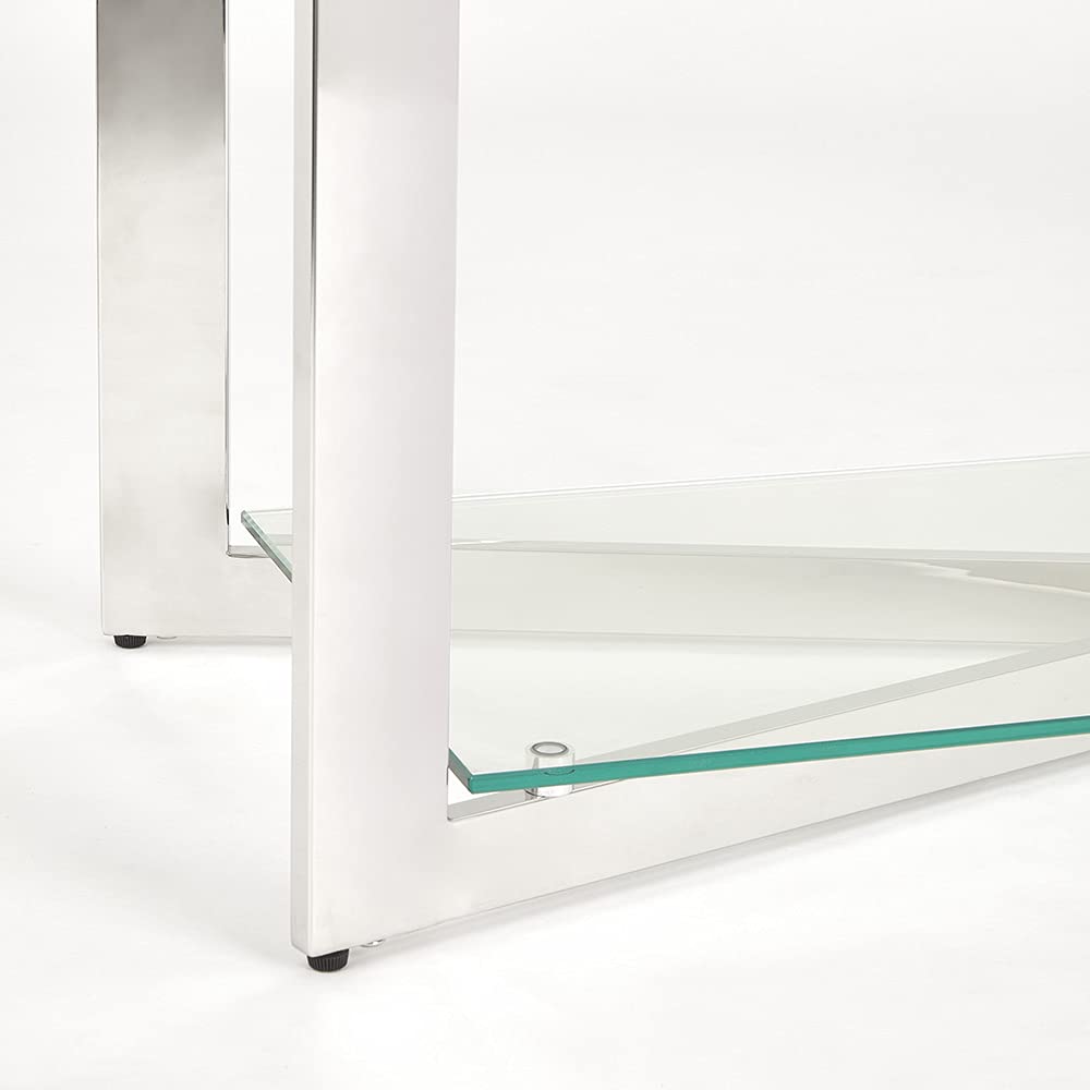 Uptown Club Stampley Modern Table for Living Room with 2 Tempered Glass Shelves and Polished Stainless Steel Frame, Silver