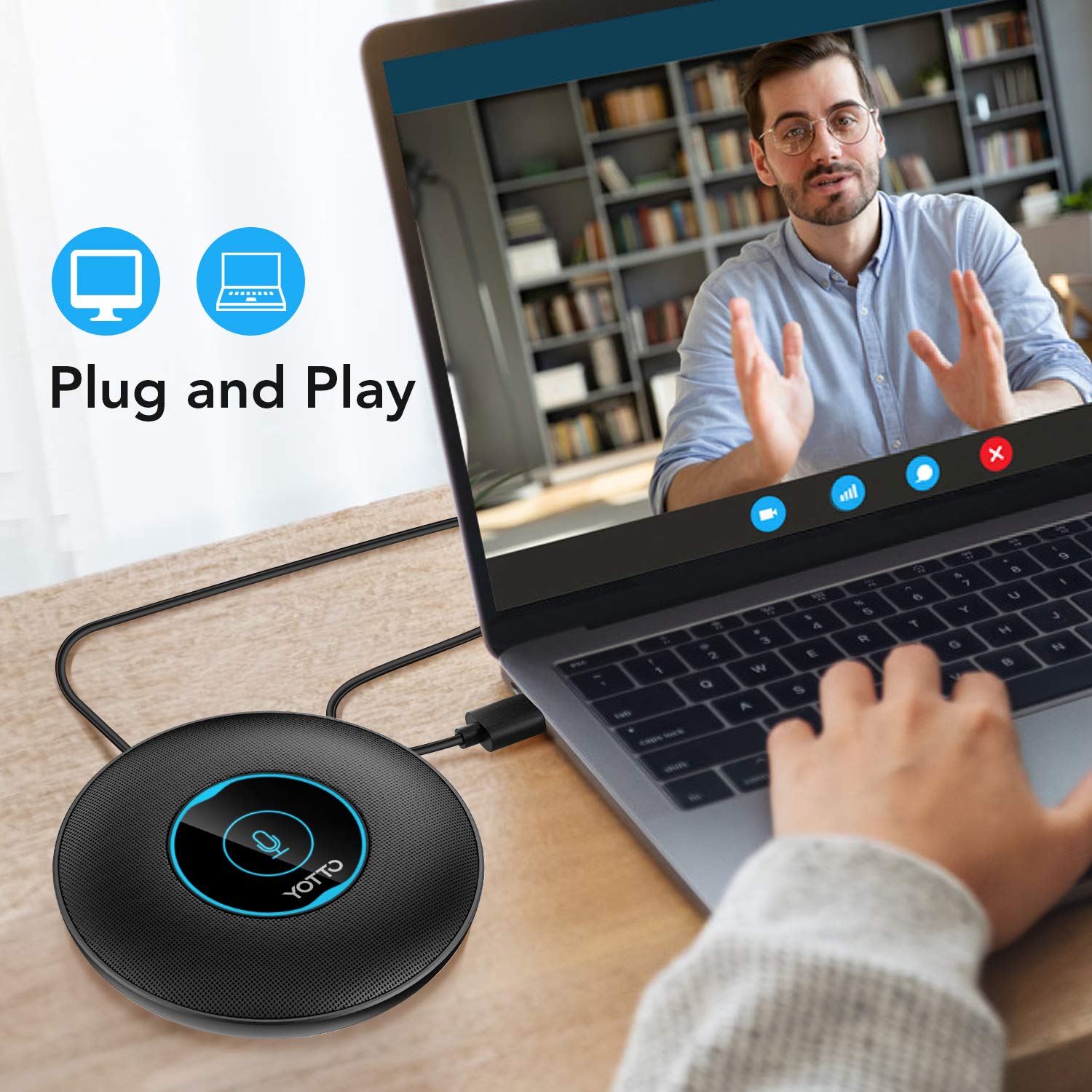 YOTTO USB Conference Microphone for Computer, 360° Omnidirectional Condenser PC Mic with Mute Key, Plug & Play for Video Conference, Recording, Skype, Online Class, VoIP Calls, Chatting