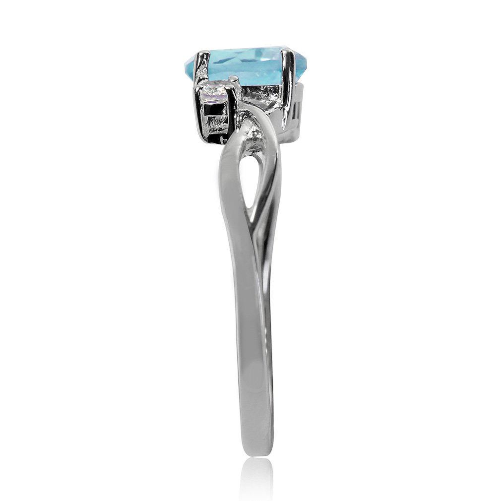 Silvershake Genuine Blue Topaz White Gold Plated 925 Sterling Silver Engagement Ring Size 7