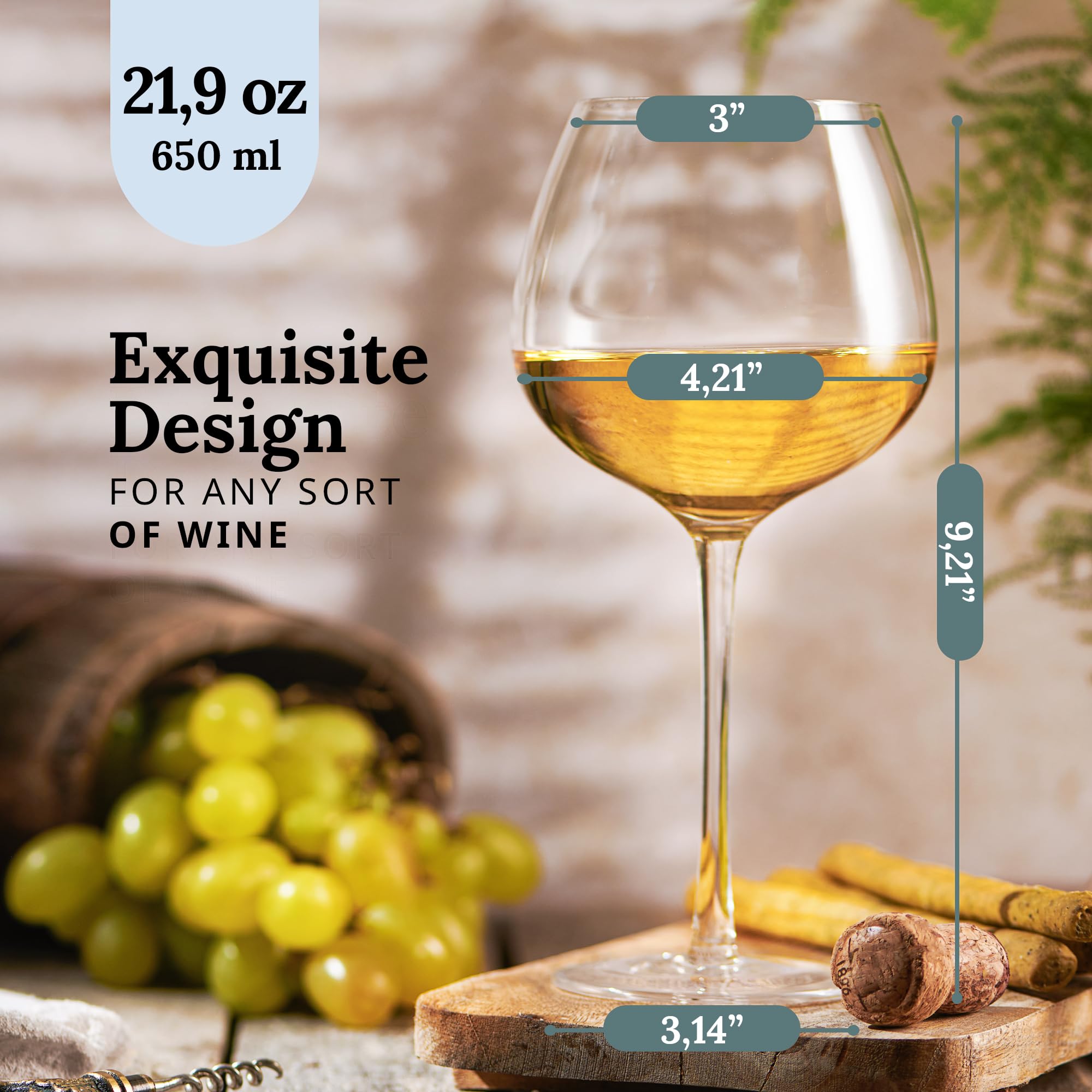 Wine Glasses Set of 4 – 22oz Elegant Wine Glass Gift Set – Modern Long Stem Crystal Wine Glasses for White & Red Wine – Hand Blown Lead-Free White Wine Glass Set for Restaurant & Home Bar Use