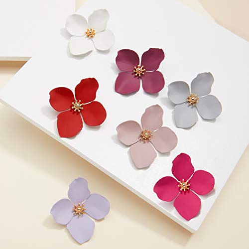 ZENZII Flower Petal Statement Stud Earrings for Women (Teal)