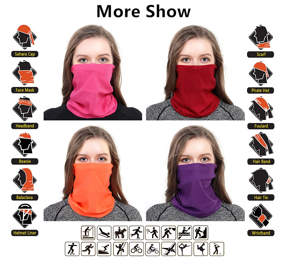 VANCROWN Neck Gaiter Headband Headwear Head Wrap Face Mask Magic Scarf Bandana for Men and Women (12PCS.Solid Color.4)