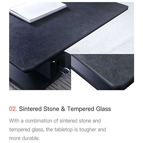 WFHTU 53" Black Sintered Stone Dining Table with Carbon Steel Lifting Shelf Adjustable Height