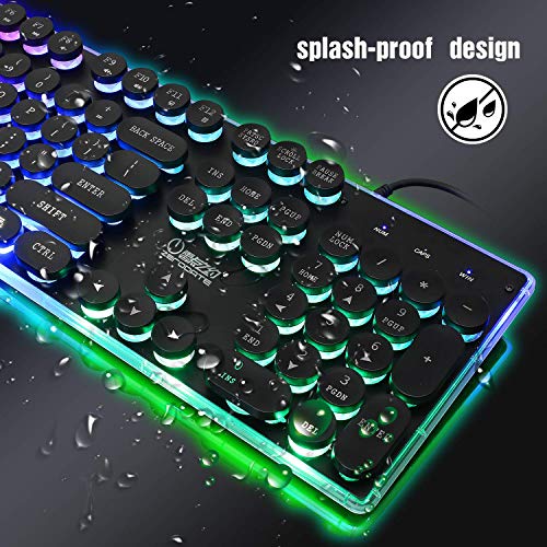 ZERODATE KB202 Steampunk Gaming Keyboard Wired LED Backlit Keyboard with Round Keycaps Retro Typewriter Circle Keyboard