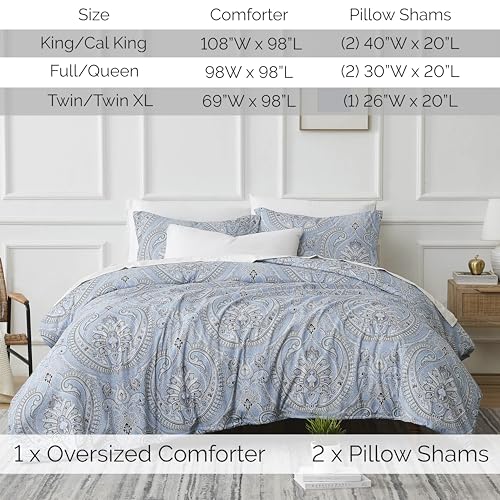 Southshore Fine Living, Inc. Oversized King Comforter Bedding Set, Down Alternative Boho Bedspread, Paisley Print Comforter, King/California King with 2 Matching Shams, Pure Melody Aqua