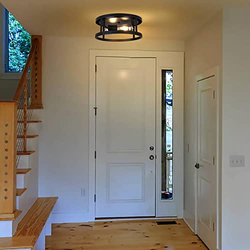 UPSEED 2 Pack Industrial Ceiling Light, 2-Lights Hallway Ceiling Light Fixtures, E26 Base Anti-Corrosion Black Flush Mount Ceiling Light for Hallway Kitchen Dinning Room Laundry Room …