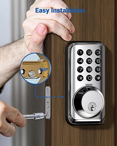 Veise Keyless Entry Door Lock, Electronic Keypad Deadbolt Lock, Auto Lock, 1 Touch Locking & 20 User Codes, Anti-Peeking Password, Easy Installation Design - Satin Nickel