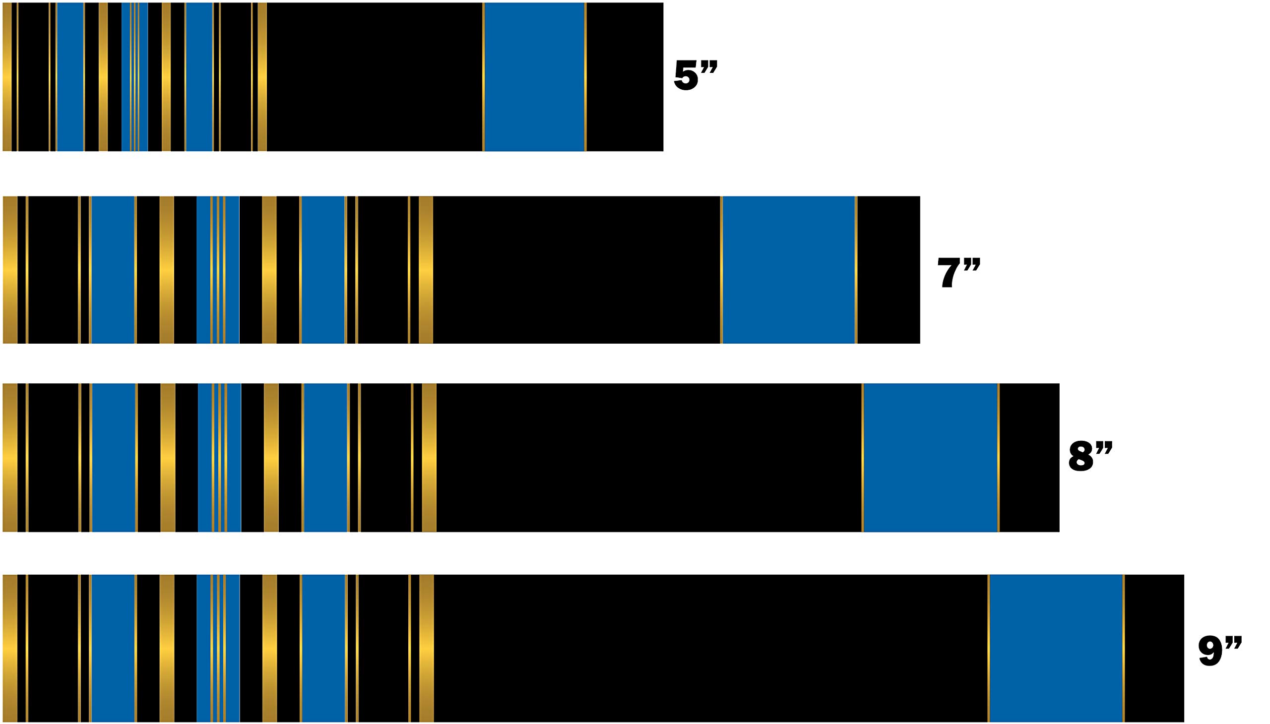 White Water Archery Laminated Black Background Blue Gold Stripe Traditional 17 Crest Arrow Wraps 15 pk Choose Length Width (5.75)