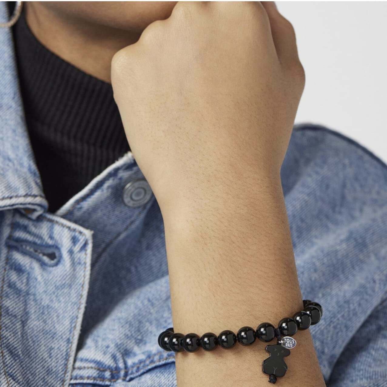 TOUS Onyx and Sterling Silver Bracelet for Women. Size: 1cm. Length: 16.5cm. Color Collection