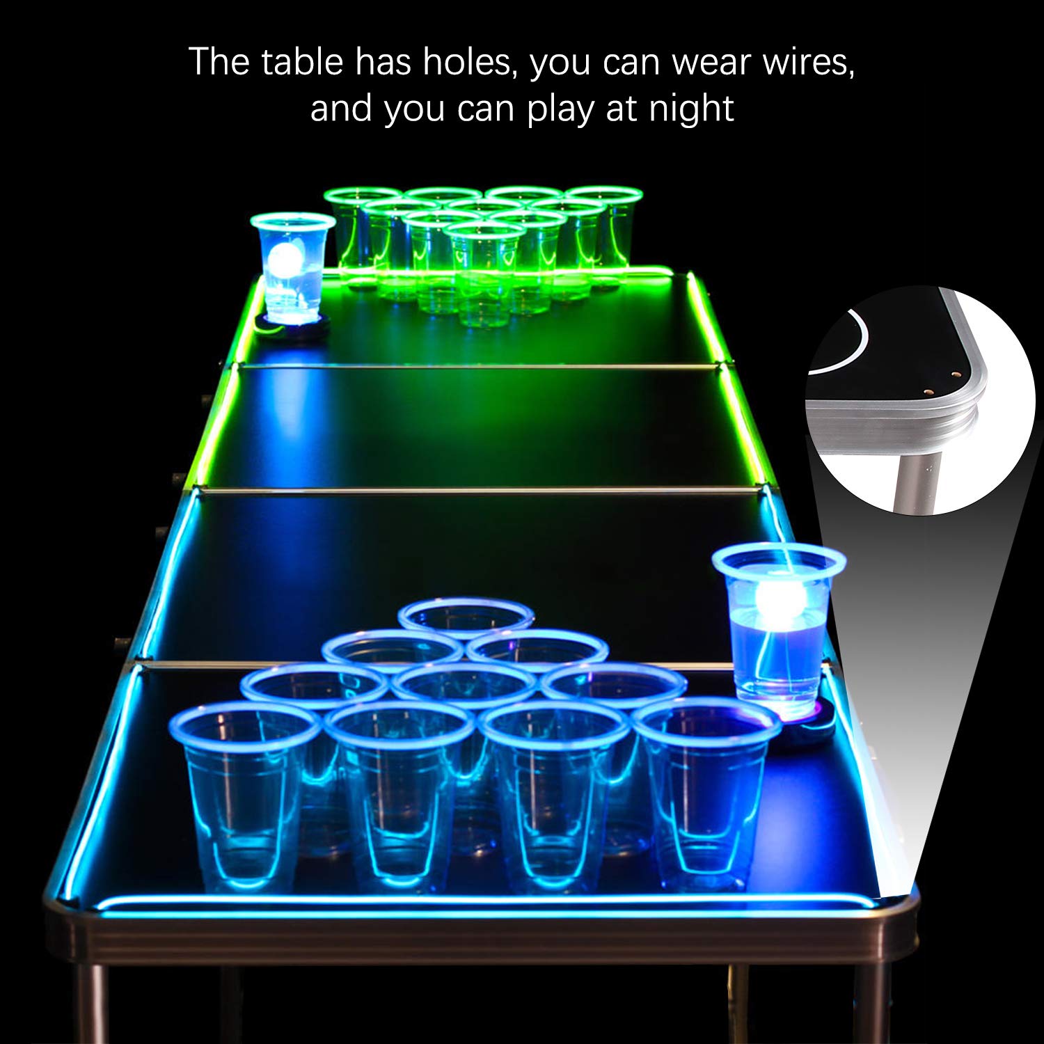 Wodesid 8FT Portable Beer Pong Tables with Carrying Handle Tailgate Desk Lightweight Adjustable Height Aluminum Folding Flip Cup Table for Indoor Outdoor, Picnic Party Camping (8 Feet)