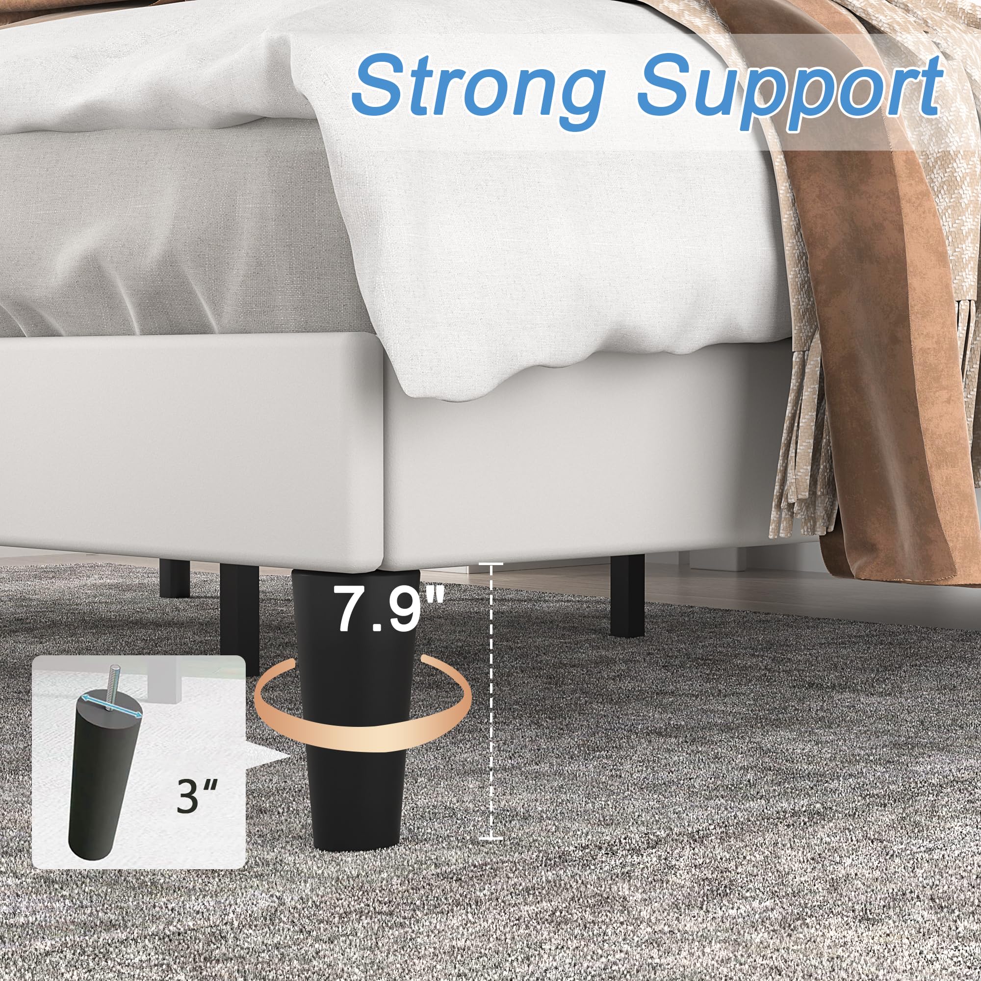 VECELO Twin Bed Frames, Upholstered Platform Bedframe, Adjustable Headboard, Wood Slat Support, No Box Spring Needed, Easy Assembly, White