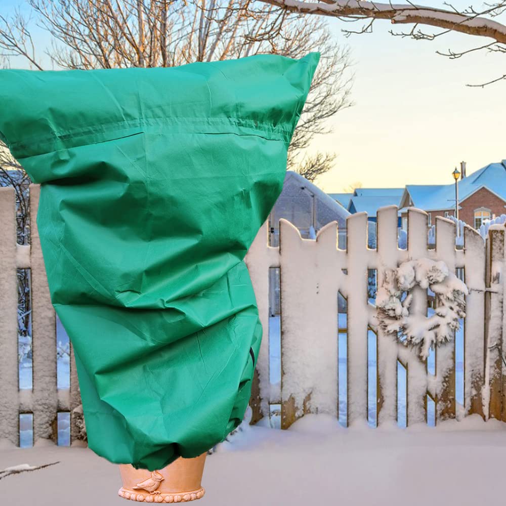 Vinksun Plant Covers Freeze Protection 75"×90" Frost Cloth Blankets for Outdoor Large Plants, Winter Tree Covers Plant Protector with Zipper and Drawstrings 2.2oz Thickened Pot Cover,1 Pack Green