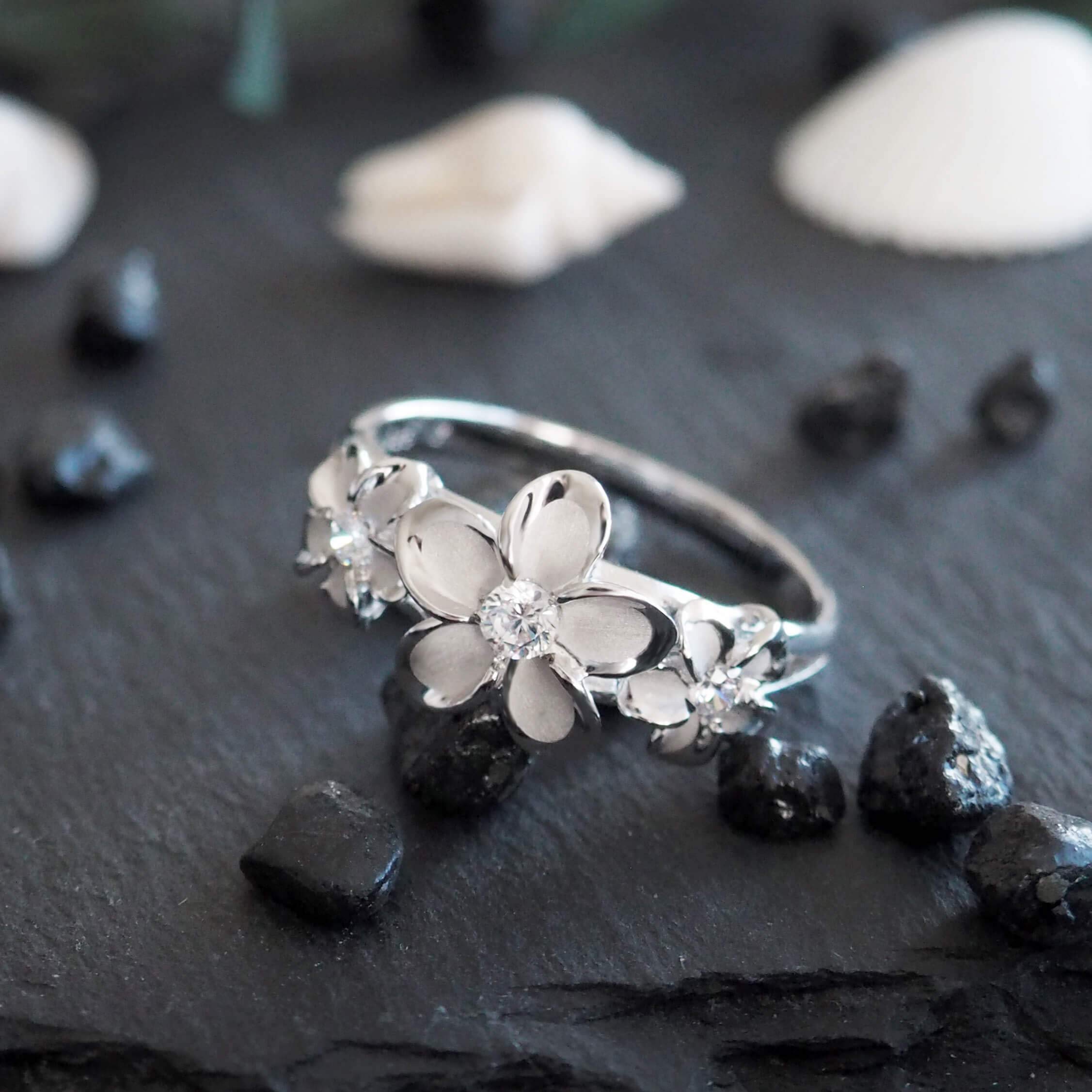 Sterling Silver Hawaiian Three Plumeria Ring Size 10