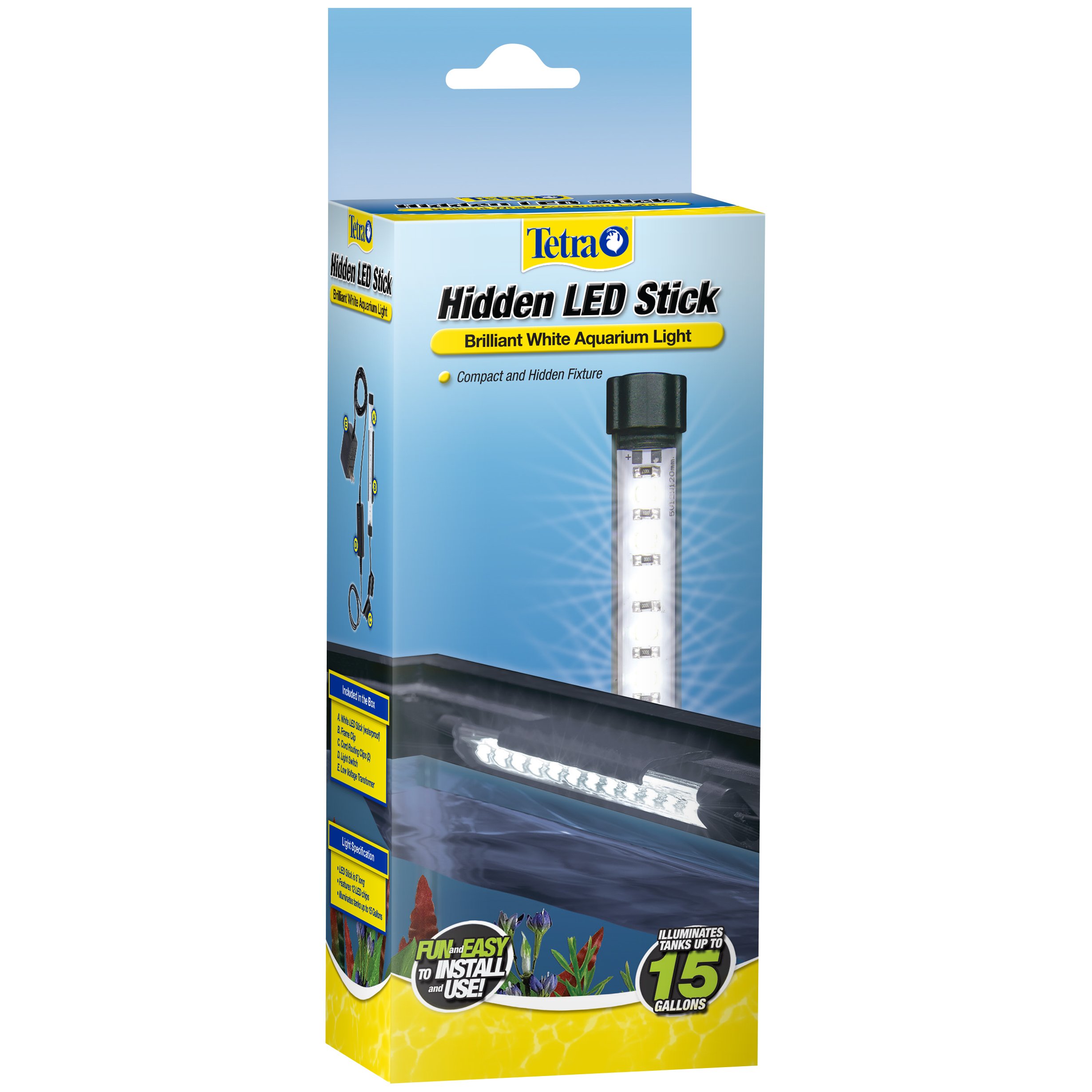 Tetra Hidden LED Stick 6 Inches, Brilliant White Aquarium Light for Tanks Up to 15 Gallons, Model Number: 26658