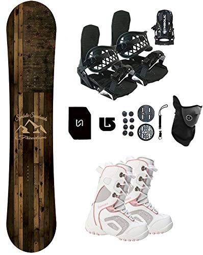 Symbolic Freedom Women's Snowboard & Bindings & Boots +Leash+Stomp+Mask+Burton Decal Package (6 Lamar Wht Pink Boot+BLK Binding, 140cm Rocker)