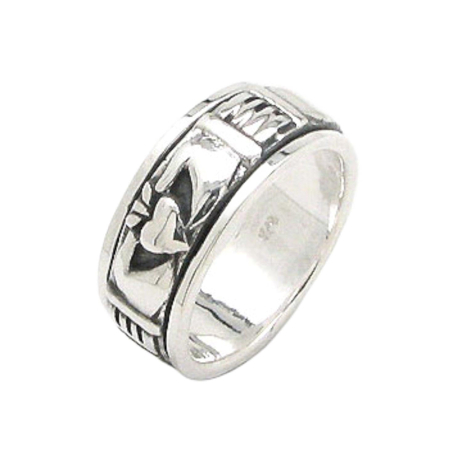 Unusual Sterling Silver Celtic Claddagh Worry Band Spin Ring Size 11(Sizes 4,5,6,7,8,9,10,11,12)