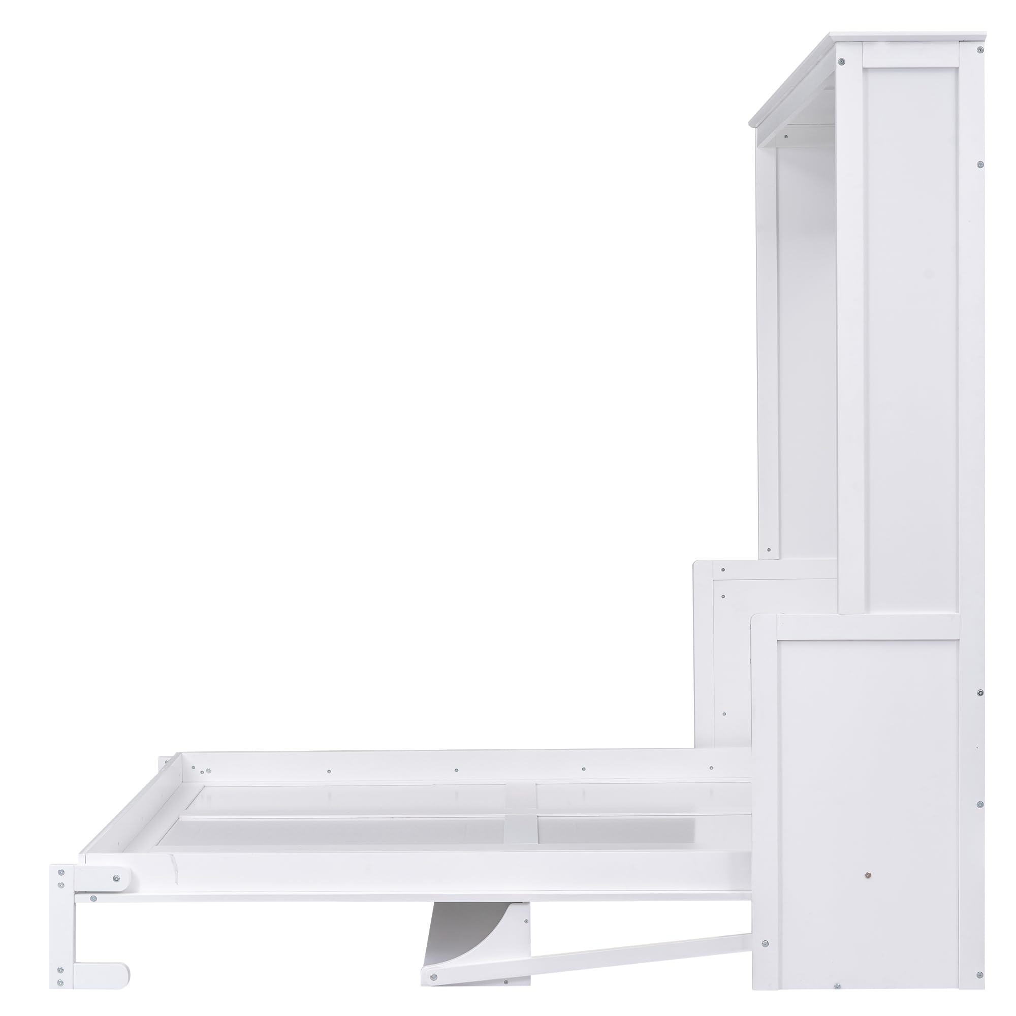 YSWH Queen Size High Murphy Bed Chest, Wood Murphy Bed Frame with Shelf Desk, Mobile Versatile Chest Bed Folding Bed for Bedroom Furniture, Foldable Platform Bed Folded into Cabinet (White)
