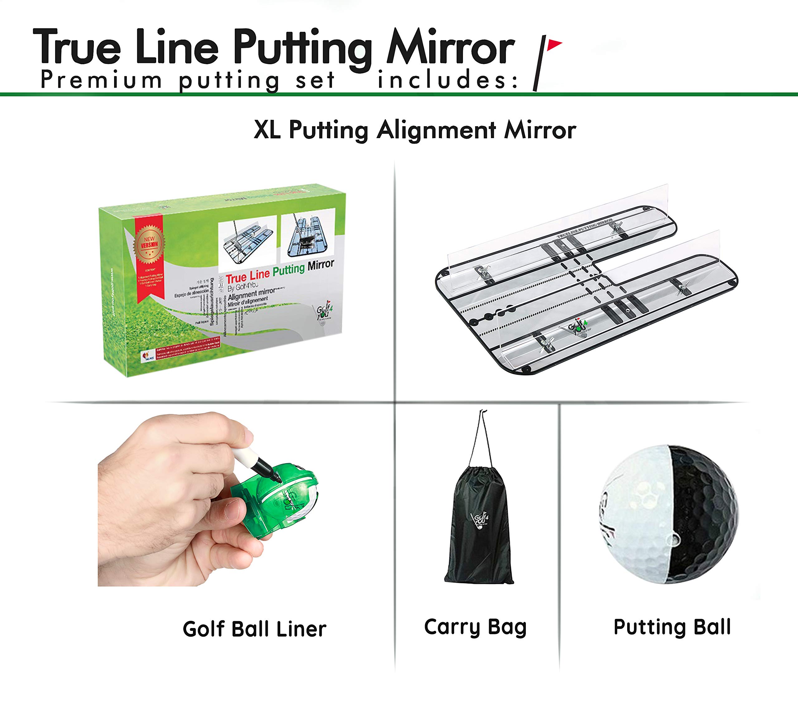 Premium Golf Alignment Mirror - All in One Value Pack Golf Putting Practice Aids to Improve All Aspects of Your Short Game