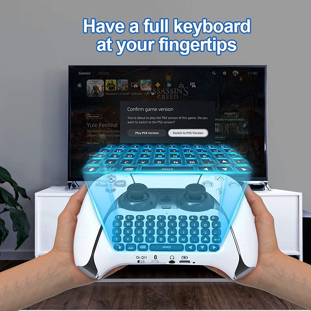 Wireless Keyboard for PS5 Controller, arVin Rechargeable Bluetooth Keypad Gamepad Online Gaming Live Chat Message Chatpad Keyboard with Built-in Speaker & 3.5MM Audio Jack for Playstation 5 Dualsense