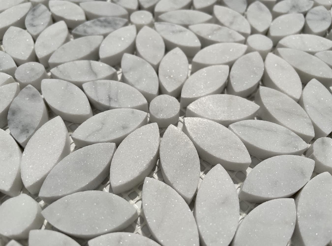 Stone Center Online Carrara White Marble Daisy Flower Pattern Mosaic Tile Honed Kitchen Bath Wall Floor Backsplash Shower (1 Sheet)