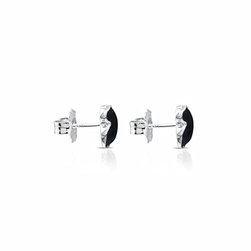 TOUS Sterling Silver with Onyx Earrings for Women with Bear Motif, Size: 7mm. Color Collection