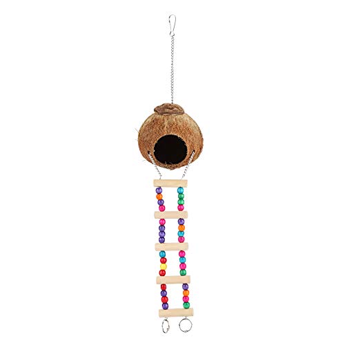 TOPINCN Birds Nest, Handmade Coconut Shell House with Climbing Ladder Pet Breeding Bird Cage Hanging Ornament for Budgie Parrots Hamsters Squirrels