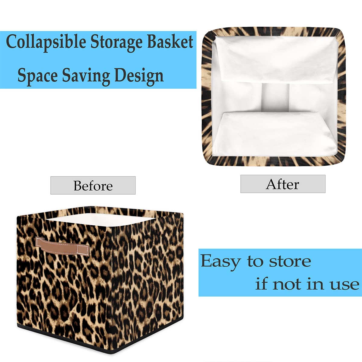 YPPAHHHH Storage Basket Bin Leopard Print Collapsible Fabric Storage Cube Box Organizer with Handle, Closet Shelf Cloth Organizer Toy Basket for Nursery Bedroom,13x13x13 Inch