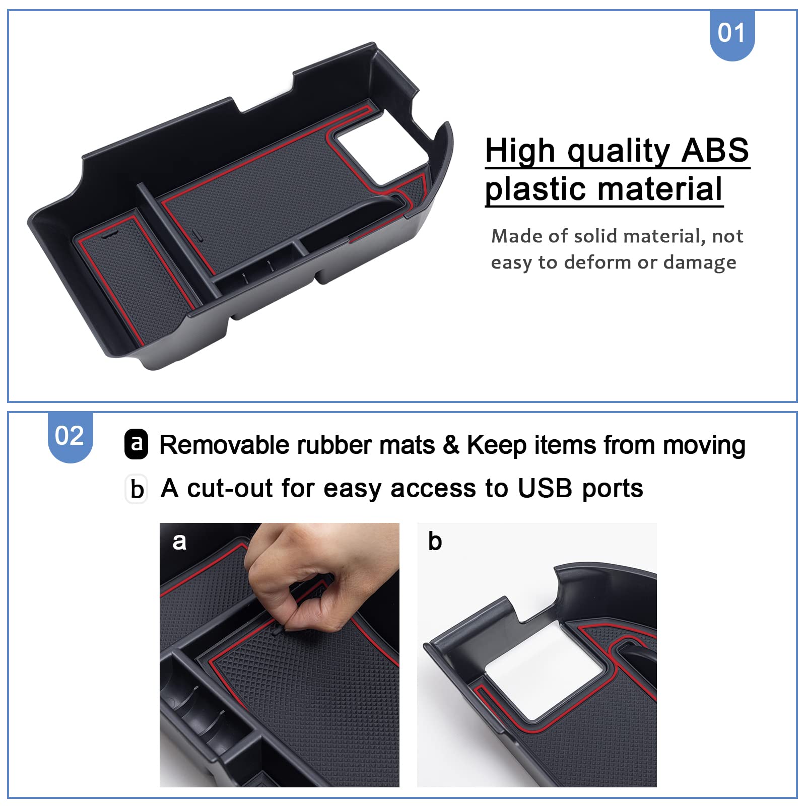 TOPINSTALL Red Center Console Organizer Compatible with 2018-2023 2024 Toyota Camry XLE XSE and 2020-2024 Camry LE SE with Dual USB Ports, Interior Accessories Armrest Tray Insert (Not for 2025)