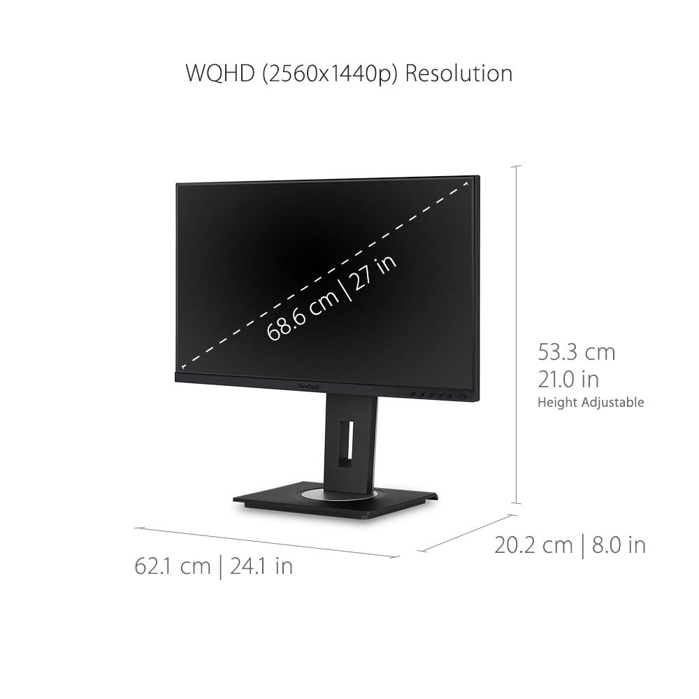 ViewSonic VG2755-2K 24 Inch IPS 1440p Monitor with USB C 3.1, HDMI, DisplayPort and 40 Degree Tilt Ergonomics for Home and Office,Black