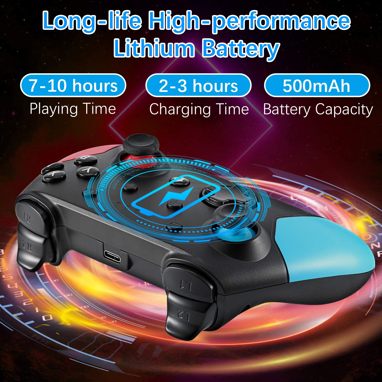 Wireless Pro Controller for Switch/Switch Lite Remote Pro Controller Gamepad Joystick with Dual Vibration, Gyro Axis, Adjustable Turbo and Motion Support Wake Up (Blue)