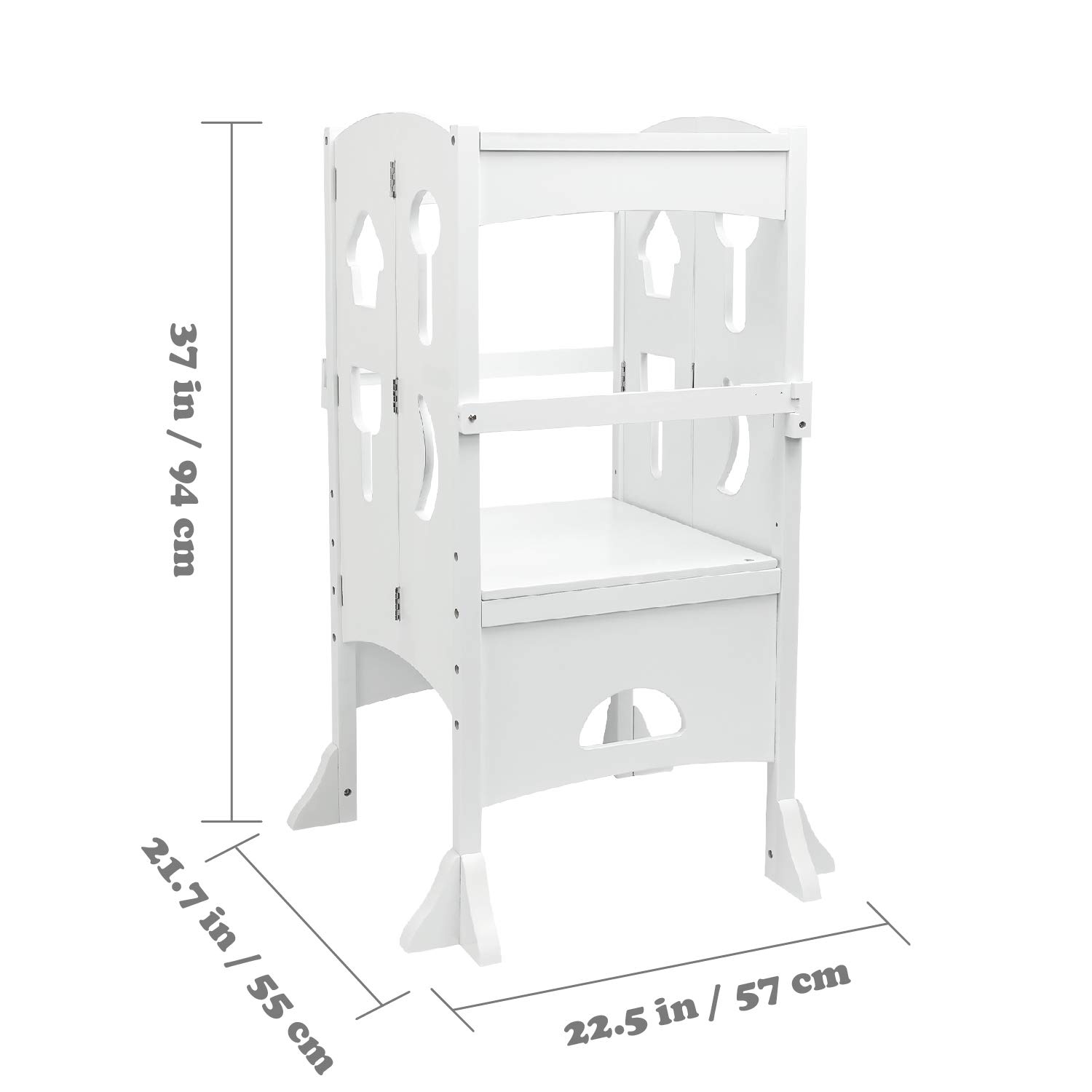 YOUNIS Wooden Kitchen Step Stool for Kids, Toddlers Collapsible Tower for Kids Folding Stool, No-Slip Design Kitchen Safety Cooking Standing Stool for Children - White