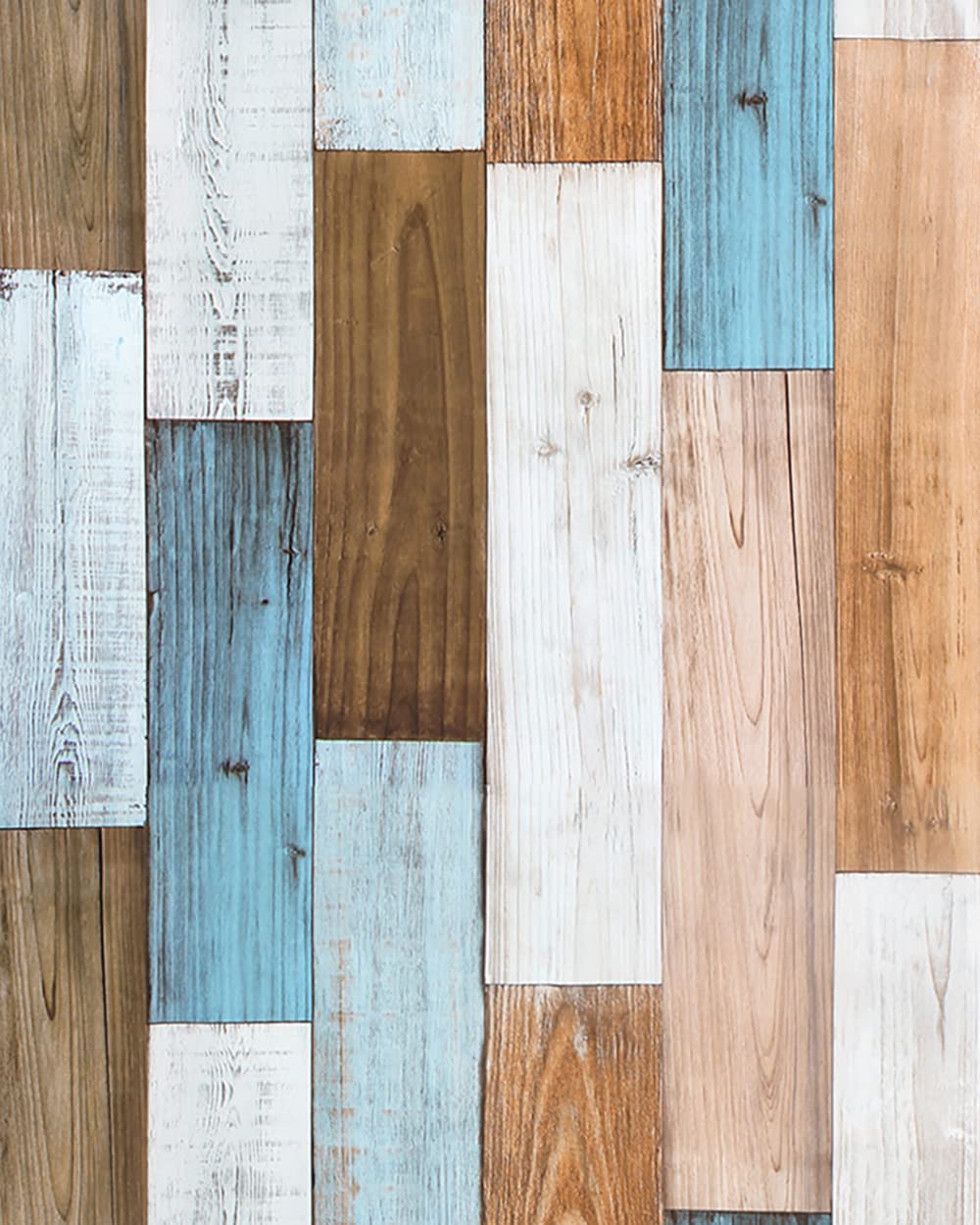 YAMANGU Wood Peel and Stick Wallpaper,Shiplap Wallpaper Blue Distressed, Wall Paper for Living Room, Bedroom, Cabinets, Home Decoration, Brown White Grey Colorful Wood Grain Contact Paper