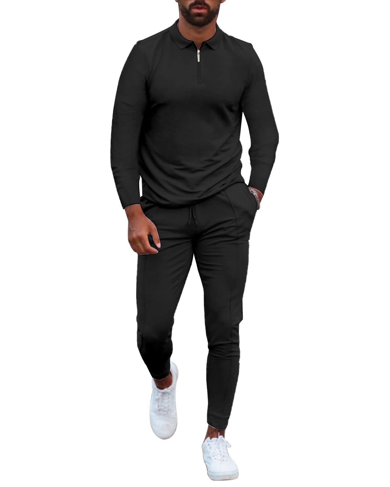 YawYews 2 Piece Outfits For Men Set Casual Athletic Long Suit Sweatsuits Sportswear Jogger Tracksuit, Black-2, XX-Large