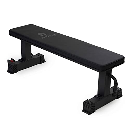 Titan Fitness Flat Weight Bench, Rated 1,000 LB, Wheels Handle, International Competition Standards
