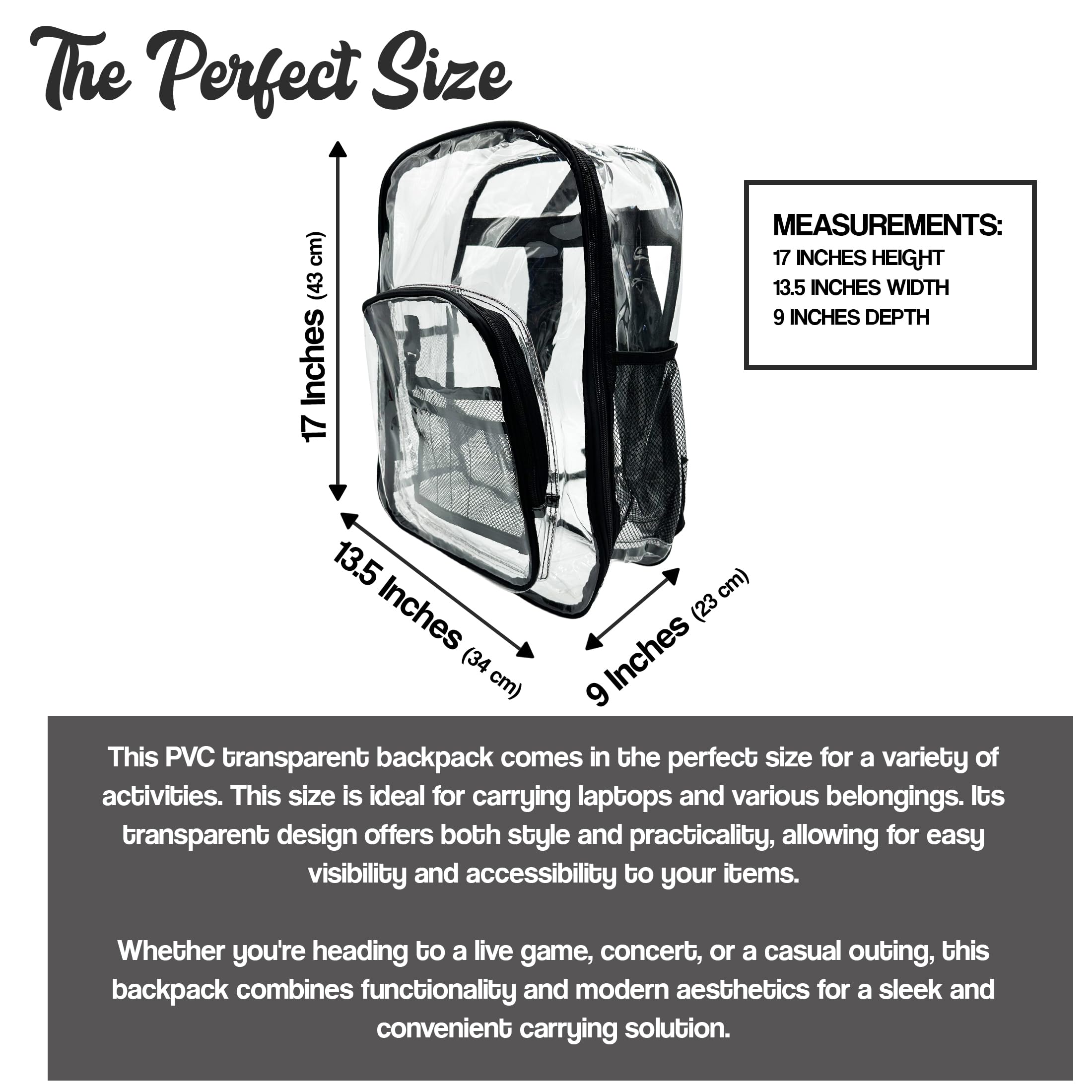 Winterlace 16" Clear Backpack, Transparent Heavy Duty Water Resistant PVC for Sports, Stadiums, Festivals, Concerts (Style #3)