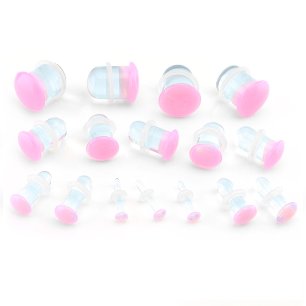 Urban Body Jewelry Pink Color Front Single Flare Glass Plugs Sizes/Gauges 8G - 00G (1 Pair - 2 Pieces) (2G (6mm))