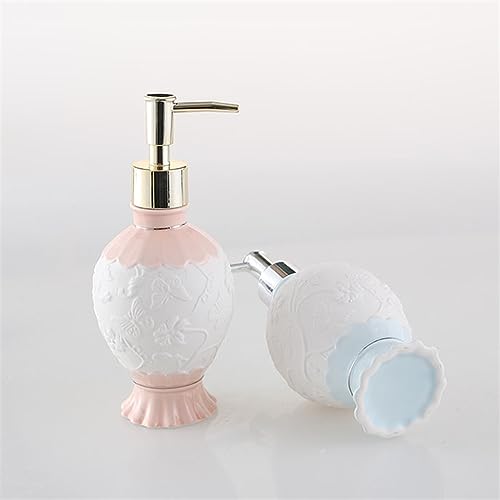 Soap Dispenser Embossed Soap Dispenser for Lotion Shampoo Dish Soap Ceramic Soap Pump Pink Soap Bottle for Kitchen Bathroom (300 Ml/10.14 Oz) Soap Pump Bottles