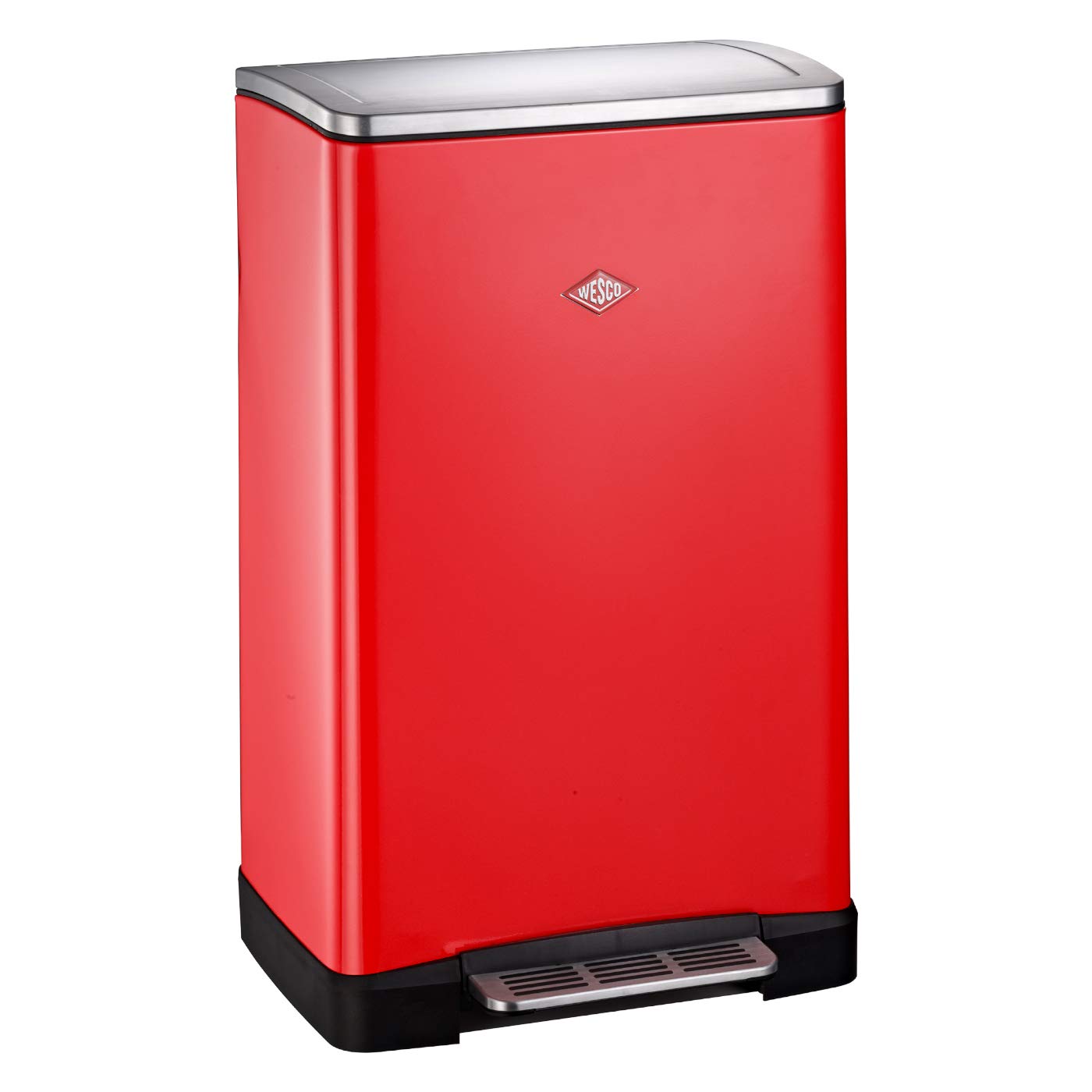 WESCO 381411-02 Pedal Trash Can, Red, Size: 13.6 x 15.9 x 25.6 inches (34.5 x 40.5 x 65 cm), Kitchen Pedal Bin, Double
