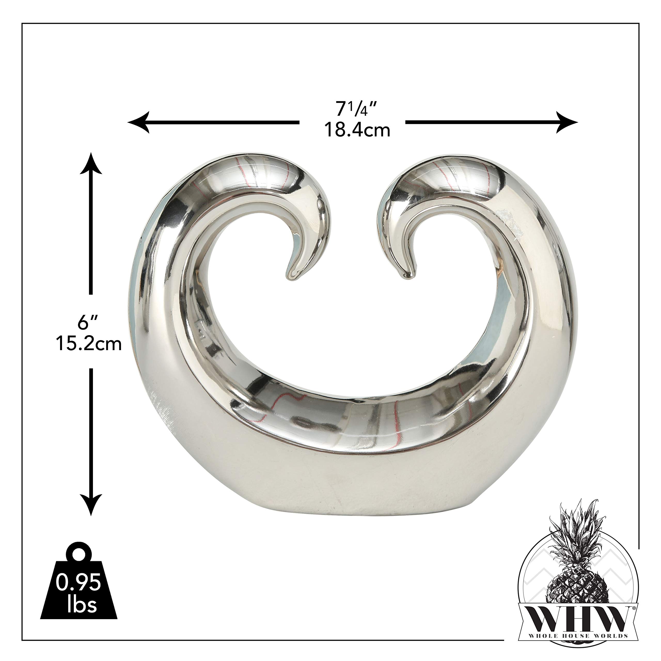 WHW Whole House Worlds Eternity Double Curled Wave Sculpture, Decorative Modern Art, Silver Titanium Glazed Ceramic Stoneware, 8 1/4 Inches, Abstract Table Top Accent