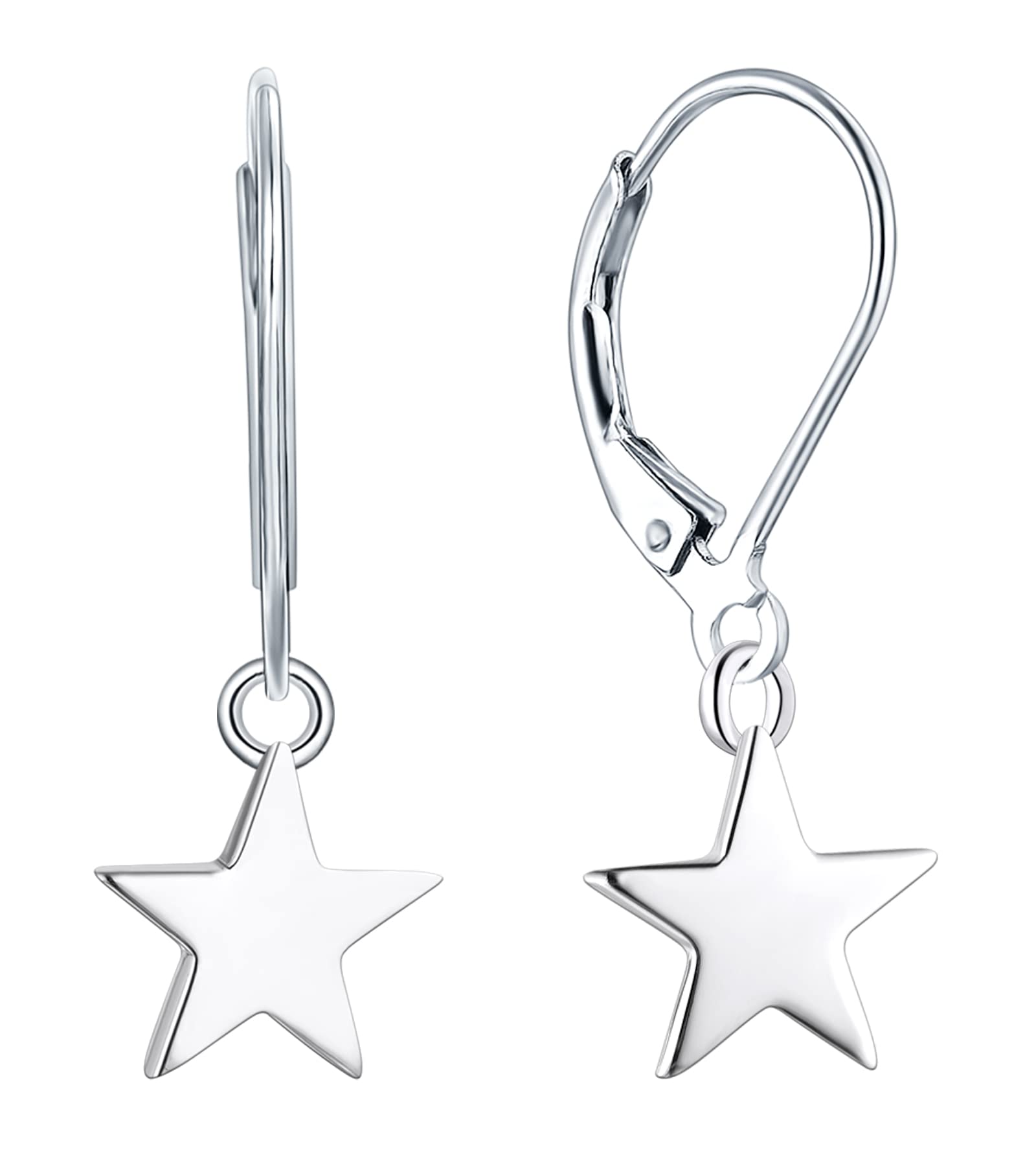 YL Star Earrings Sterling Silver Polished Dangle Drop Earrings Leverback Jewelry for Women