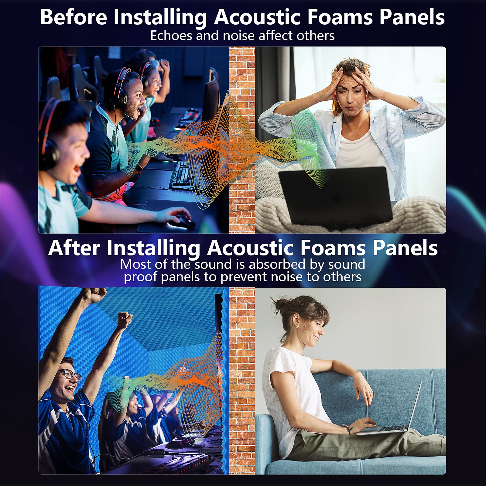 YDHTDLHC 2 Pack Acoustic foam panels 24" X 48" X 2" egg crate foam pad sound proof foam panels studio foam wall panels noise dampening foam wedges decoration tiles for office, home or theater - Blue