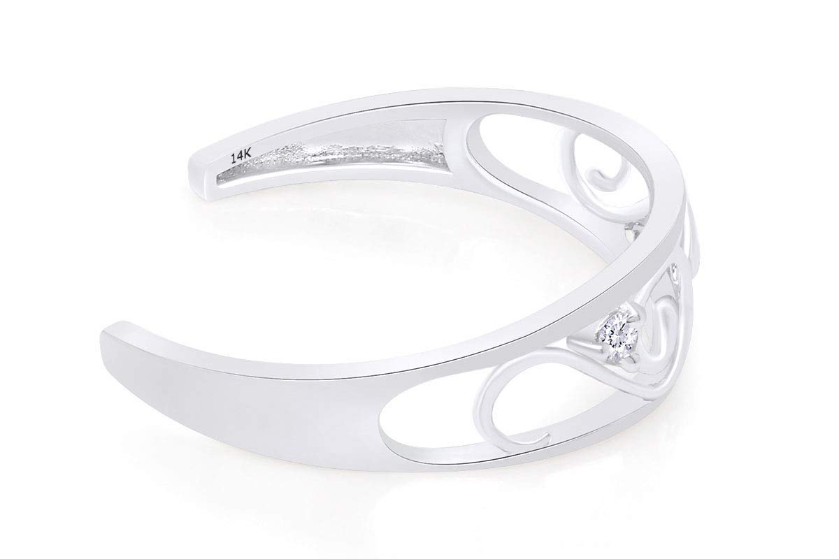 White Natural Round Diamond Accent 14k White Gold Filigree Style Adjustable Toe Ring (I-J Color, I2-I3 Clarity)