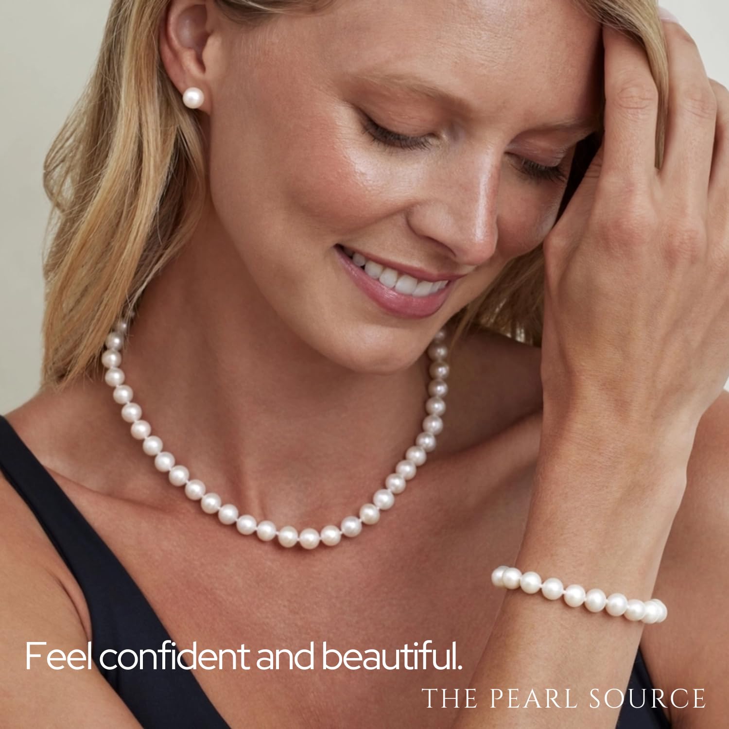 The Pearl Source 14K Gold 8-9mm AAA Quality Round White Freshwater Cultured Pearl Necklace for Women in 20" Matinee Length