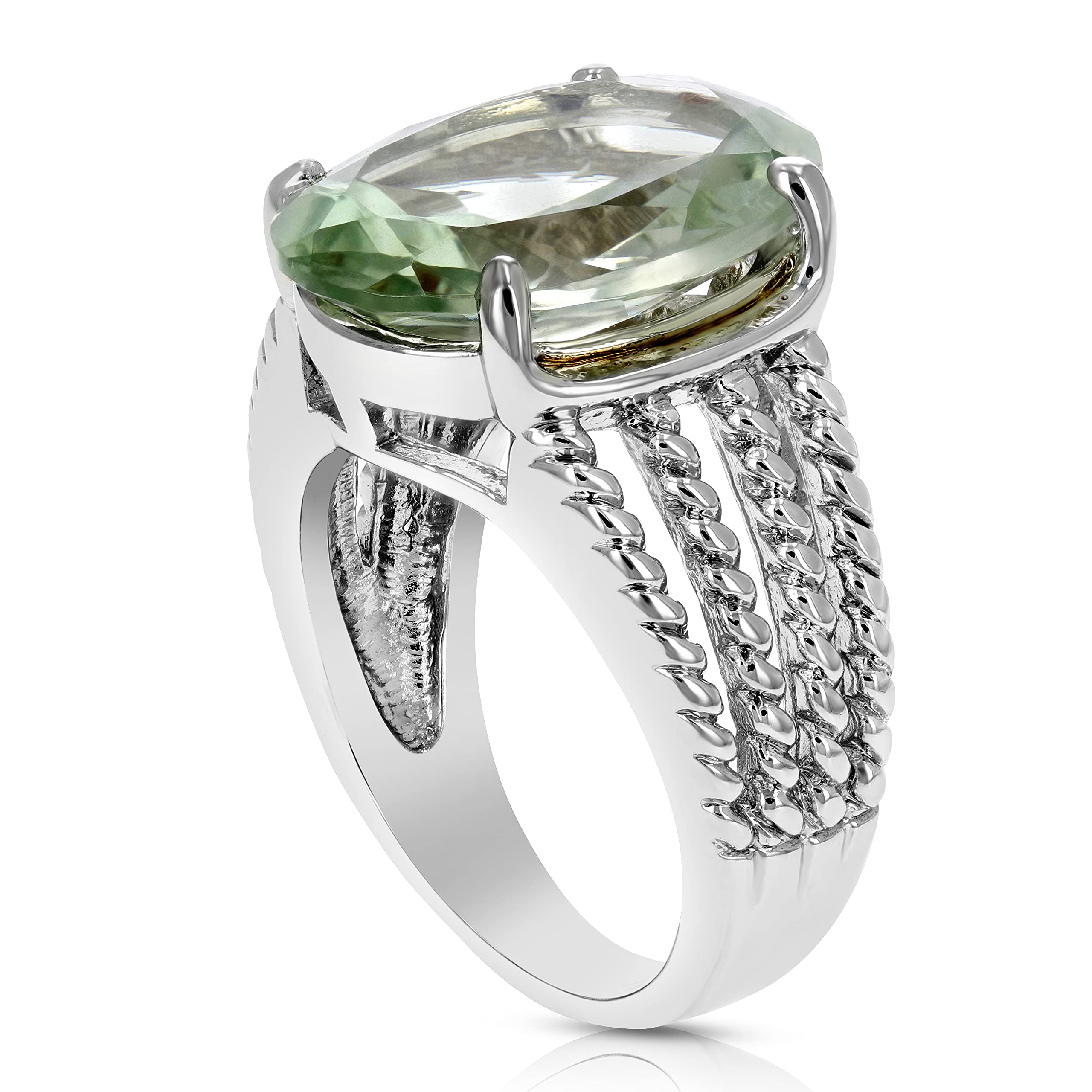 VIR JEWELS 5.50 cttw Green Amethyst Prasiolite Ring Brass with Rhodium Oval Shape 16x12 MM Size 9