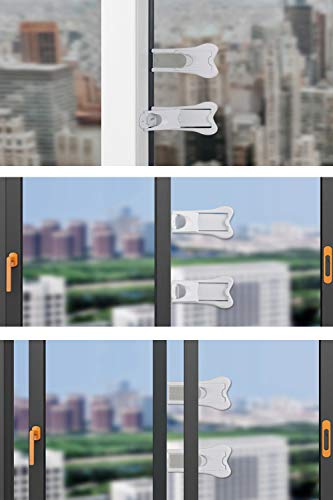 Sliding Door Lock for Child Safety - Baby Proof Doors & Closets. Childproof Your Home with No Screws or Drills (Set of 2, White)