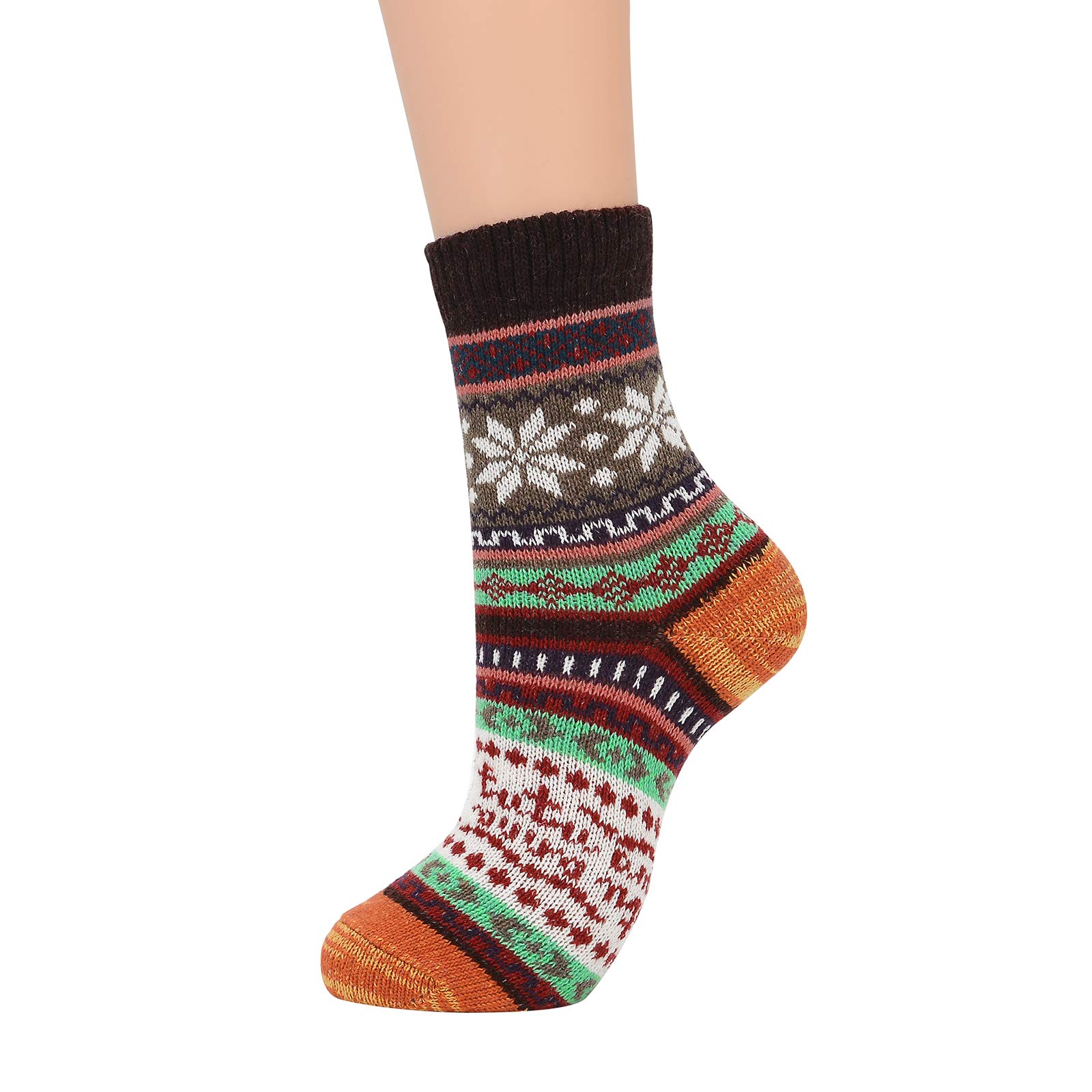 Womens Wool Boots Socks Thick Warm Crew Socks Cute Knit Athletic Cotton Long Socks for Women 5 Pack Anise