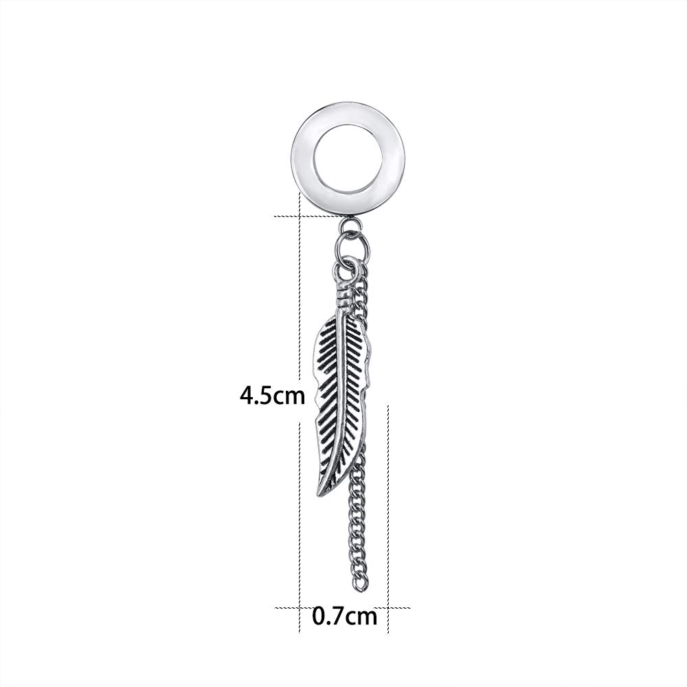ZS Vintage Moon Dangle Ear Tunnels Plug Stainless Steel Screw Ear Gauge Feather Chain Ear Expander Flesh Tunnels Piercing (Feather,2g(6mm))