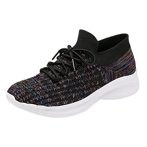 Womens Tennis Shoes Water Proof Leisure Women's Lace Up Travel Soft Sole Comfortable Platform Athletic (Black, 6.5)