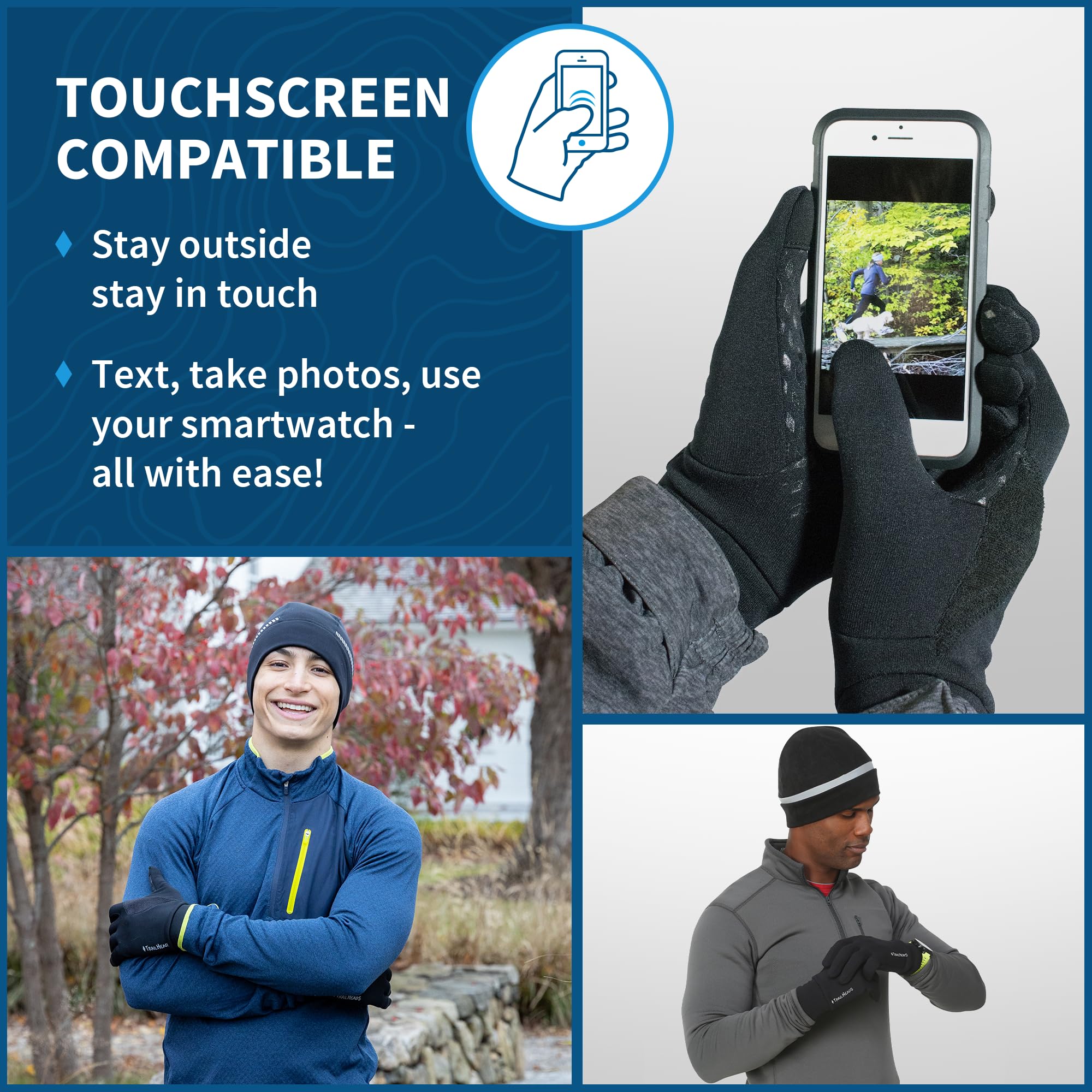 TrailHeads Men’s Running Gloves - Black Touchscreen Gloves - Lightweight Gloves - medium