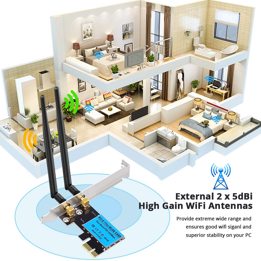 WiFi Card Wireless Network Card AC1200Mbps PCIe Dual Band 5G/2.4G Wireless WiFi Adapter Network Card for Windows 10/Windows 8/Windows 7